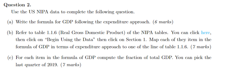Solved Question 2. Use the US NIPA data to complete the | Chegg.com