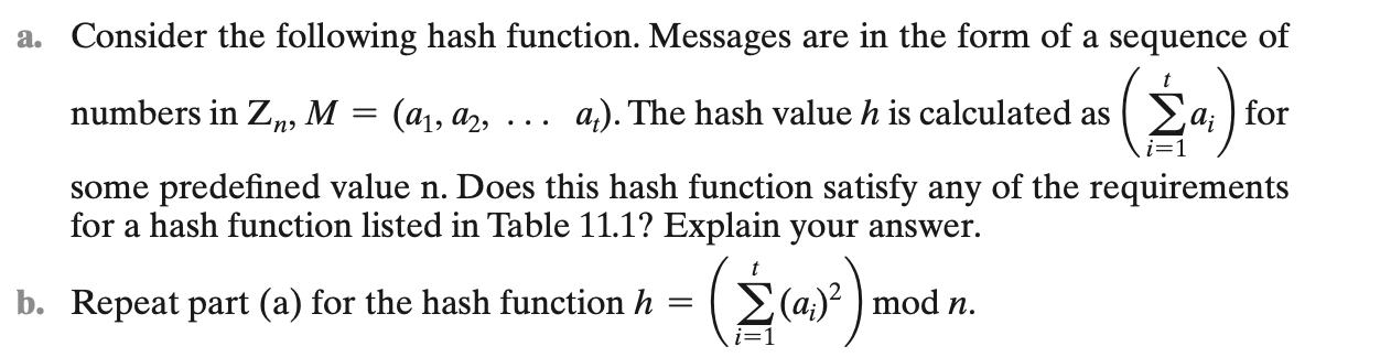 A Consider The Following Hash Function Messages Are 