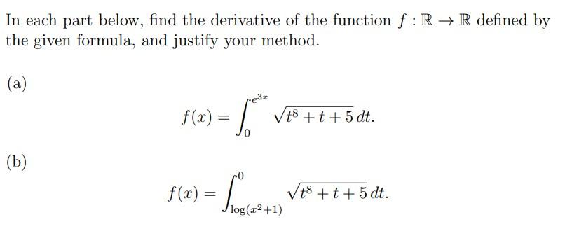 Solved In each part below, find the derivative of the | Chegg.com