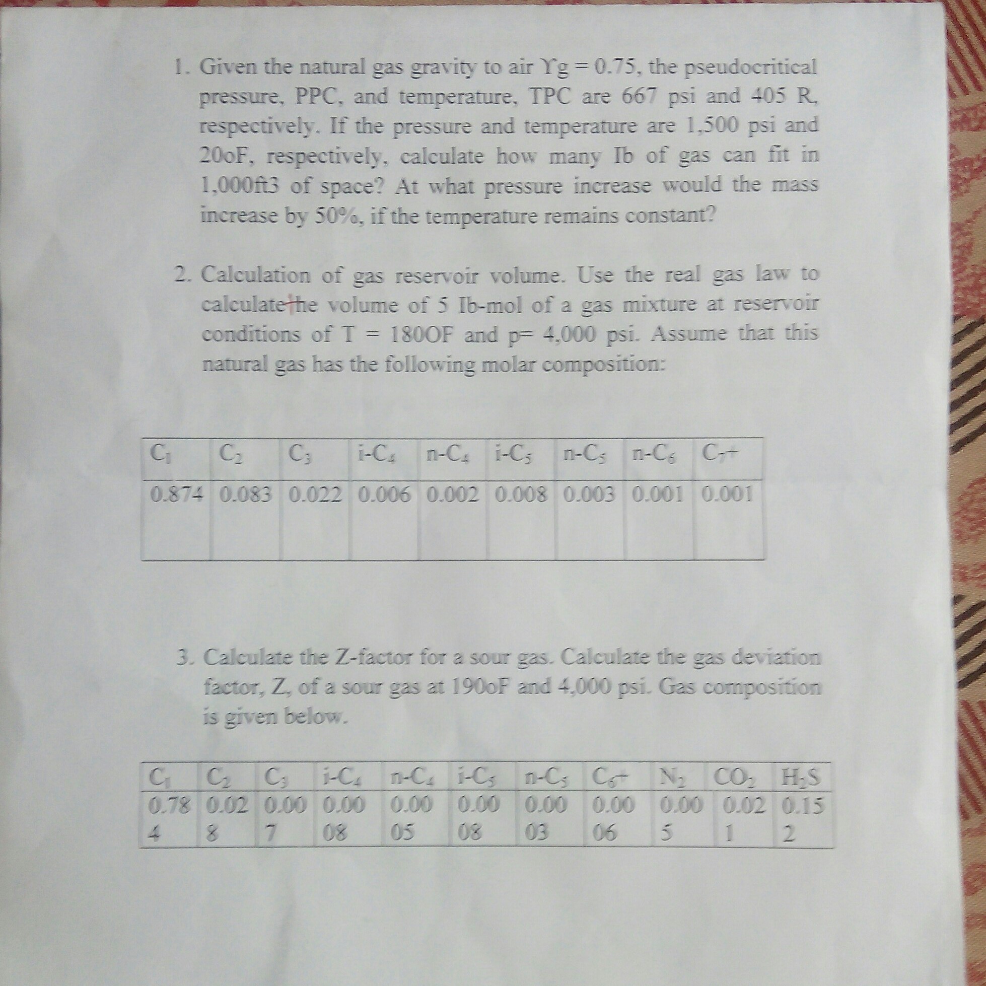 1. Given the natural gas gravity to air Yg 0.75, the | Chegg.com