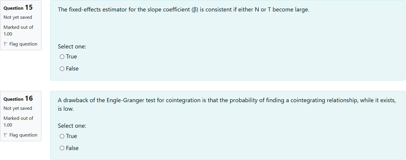 Solved Question 15 The fixed-effects estimator for the slope | Chegg.com
