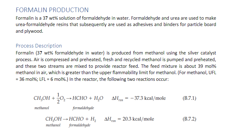 Solved FORMALIN PRODUCTION Formalin is a 37 wt% solution of | Chegg.com