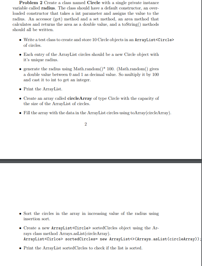 Solved Problem 2 Create a class named Circle with a single | Chegg.com