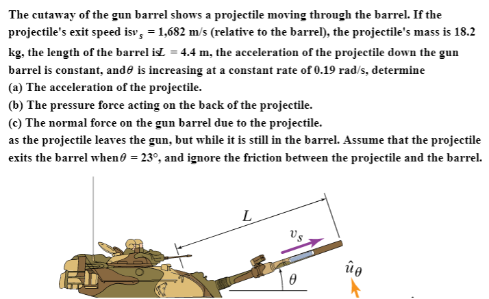 Solved The cutaway of the gun barrel shows a projectile | Chegg.com