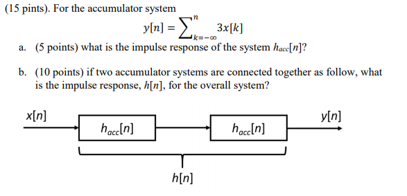 Solved (15 pints). For the accumulator system y[n] = {% | Chegg.com