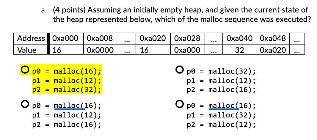 Solved 8. (12 points) Consider an allocator implementation | Chegg.com