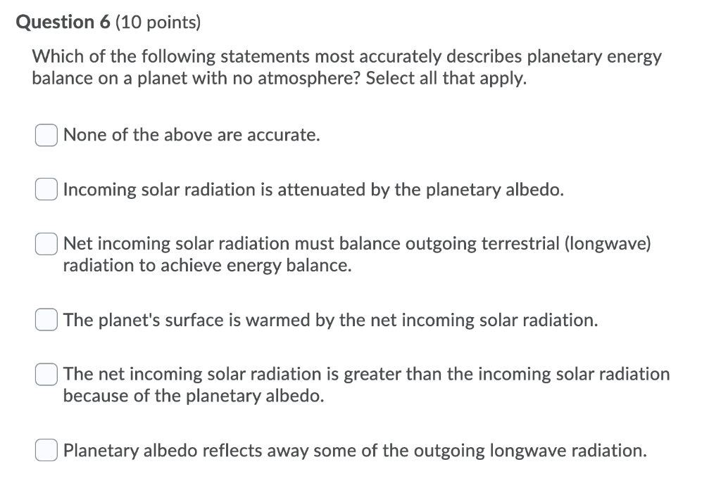 Solved Question 6 (10 points) Which of the following | Chegg.com