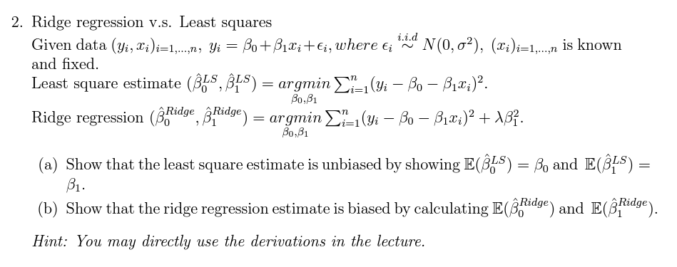 Ridge regression v.s. Least squares Given data | Chegg.com