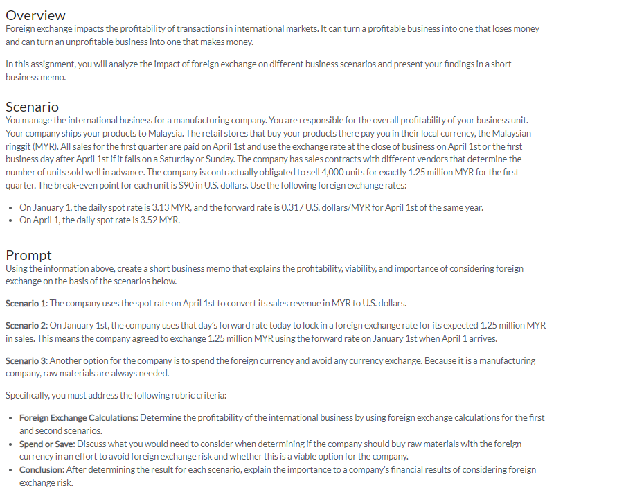 Solved Overview Foreign exchange impacts the profitability | Chegg.com