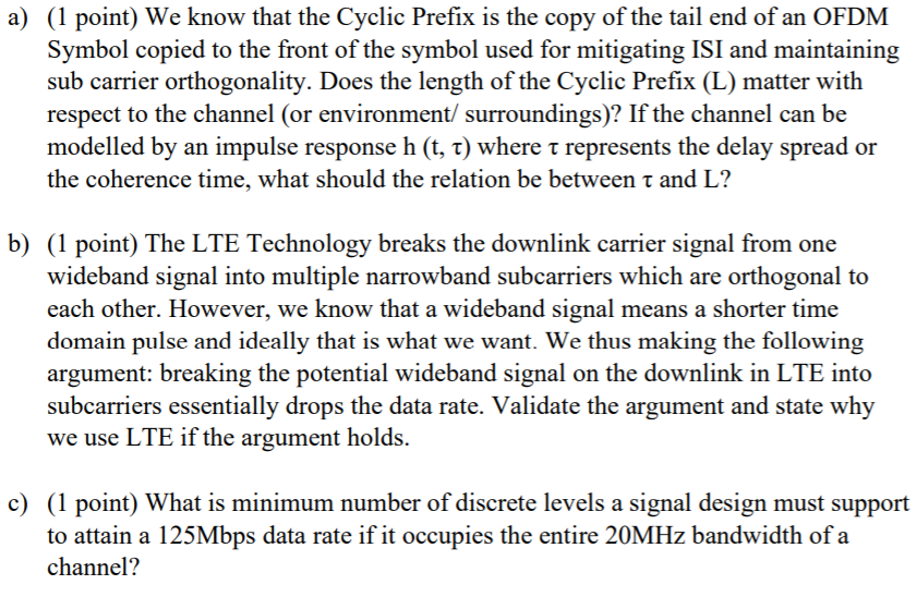 Solved a) We know that the Cyclic Prefix is the copy of the | Chegg.com