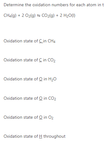 Solved Determine the oxidation numbers for each atom in t | Chegg.com