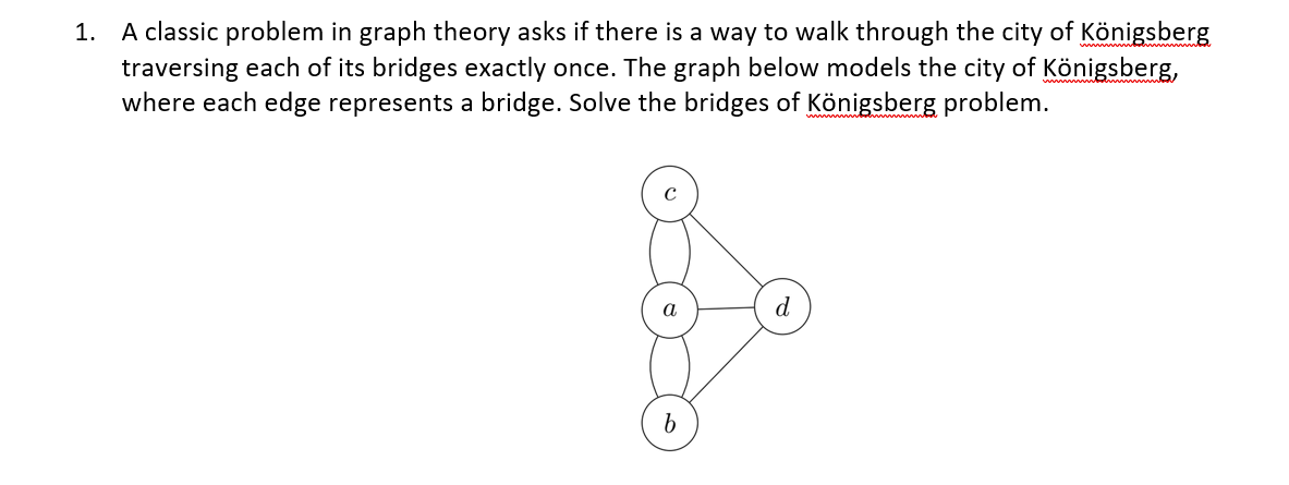 Solved A classic problem in graph theory asks if there is a | Chegg.com