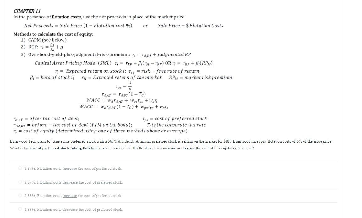 Solved CHAPTER 11 In the presence of flotation costs, use | Chegg.com