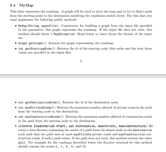 Solved 2.4 MyMap This class represents the roadmap. A graph | Chegg.com