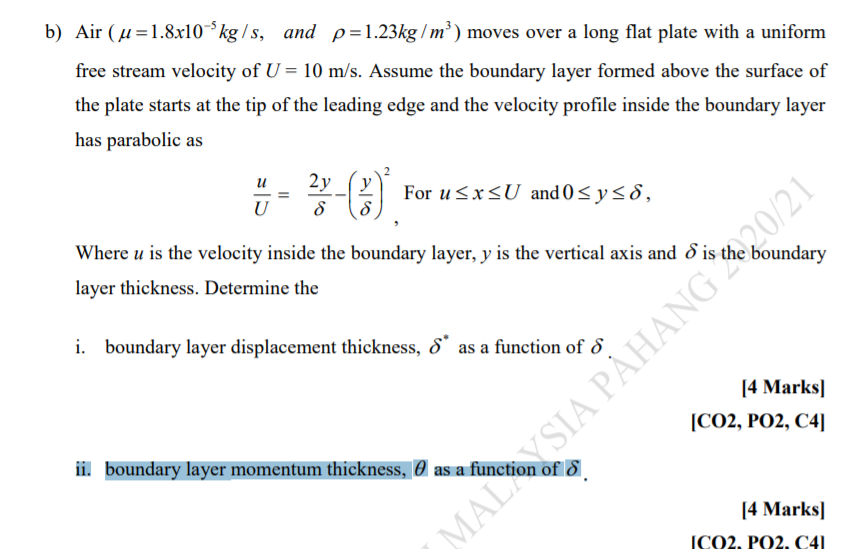 Solved ii. boundary layer momentum thickness, as a | Chegg.com