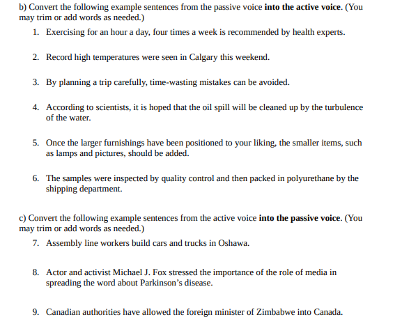 b) Convert the following example sentences from the | Chegg.com