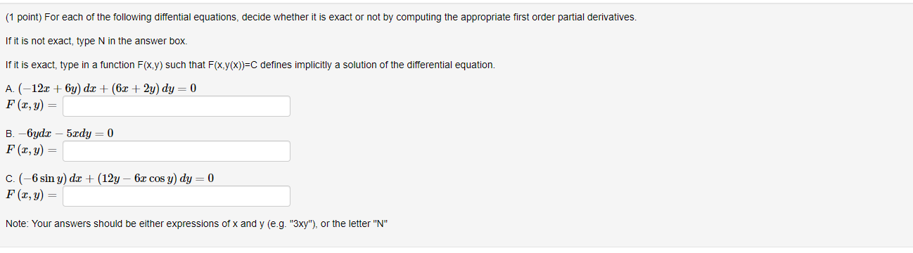 Solved (1 point) For each of the following diffential | Chegg.com