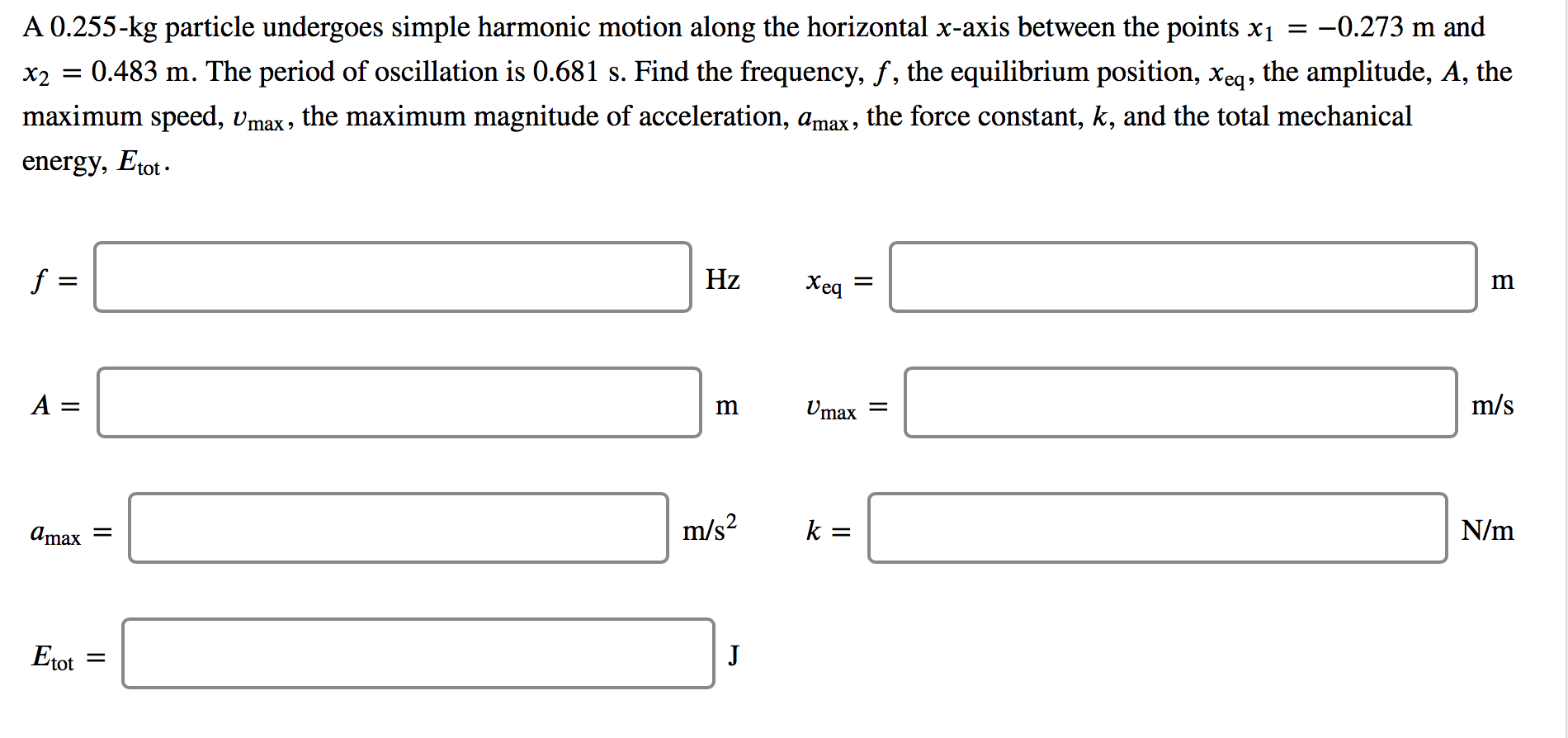 Solved A 0.255-kg particle undergoes simple harmonic motion | Chegg.com