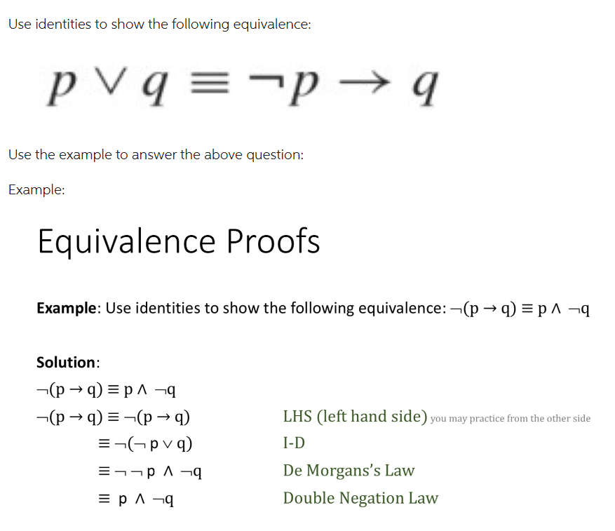 Solved Use identities to show the following equivalence: p | Chegg.com