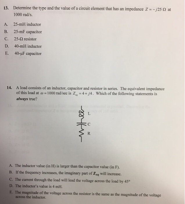 Solved Determine the type and the value of a circuit element | Chegg.com