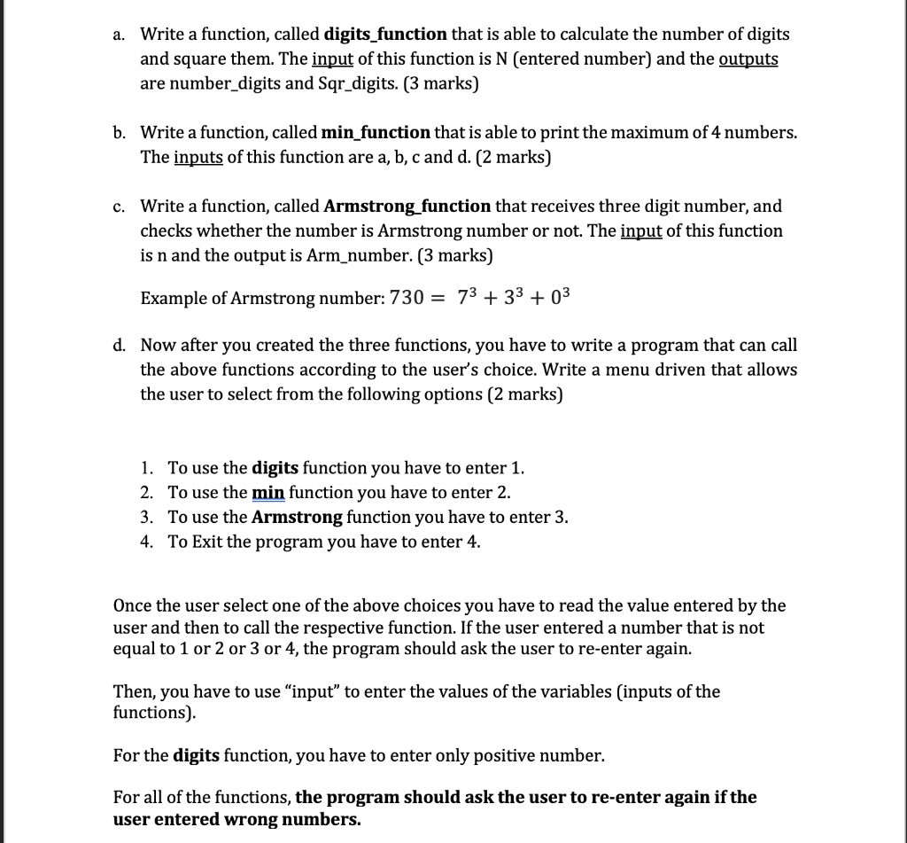 Solved a. Write a function, called digits_function that is | Chegg.com