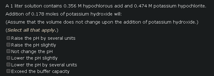 Solved A 1 liter solution contains 0.356M hypochlorous acid | Chegg.com