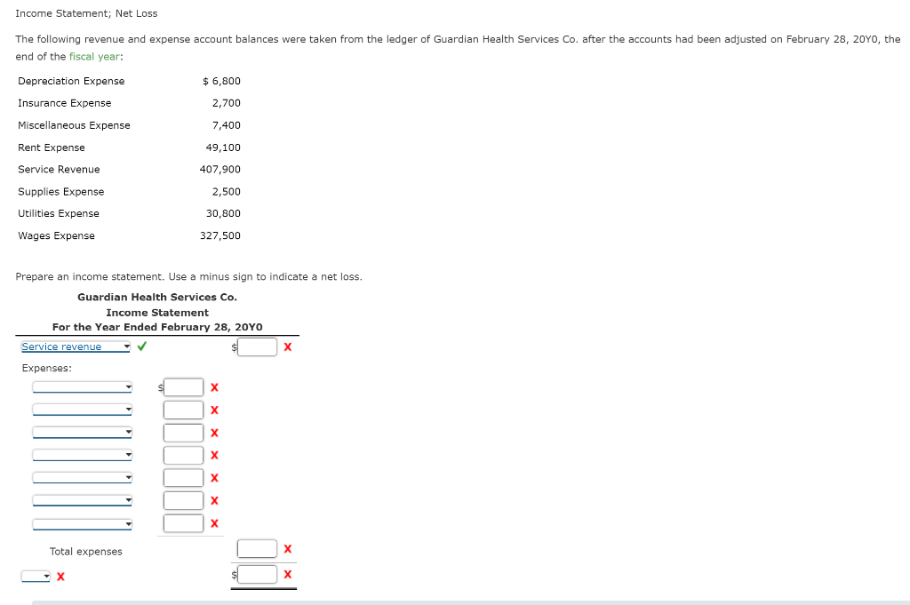 Solved Income Statement; Net Loss end of the fiscal year: | Chegg.com