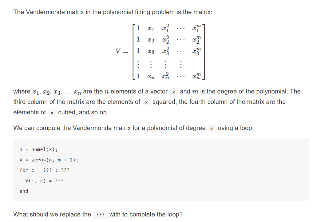 Solved The Vandermonde Matrix In The Polynomial Fitting