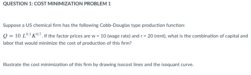 Solved QUESTION 1: COST MINIMIZATION PROBLEM 1 Suppose a US | Chegg.com