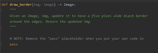 Solved def draw_border(img: Image) -> Image: Given an Image, | Chegg.com