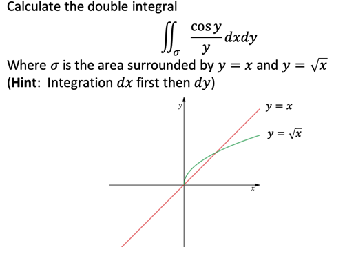 Solved Calculate the double integral Cosy dxdy x Jo y Where | Chegg.com
