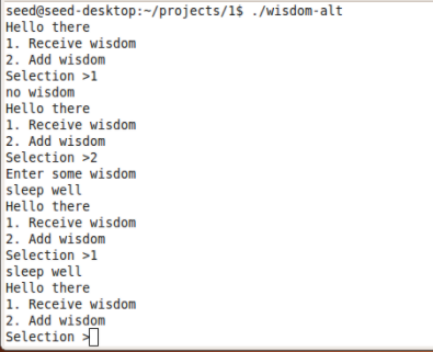 Solved seed@seed-desktop:-/projects/1$ ./wisdom-alt Hello | Chegg.com