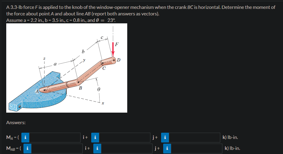 Solved A 3.3-Ib force F is applied to the knob of the | Chegg.com