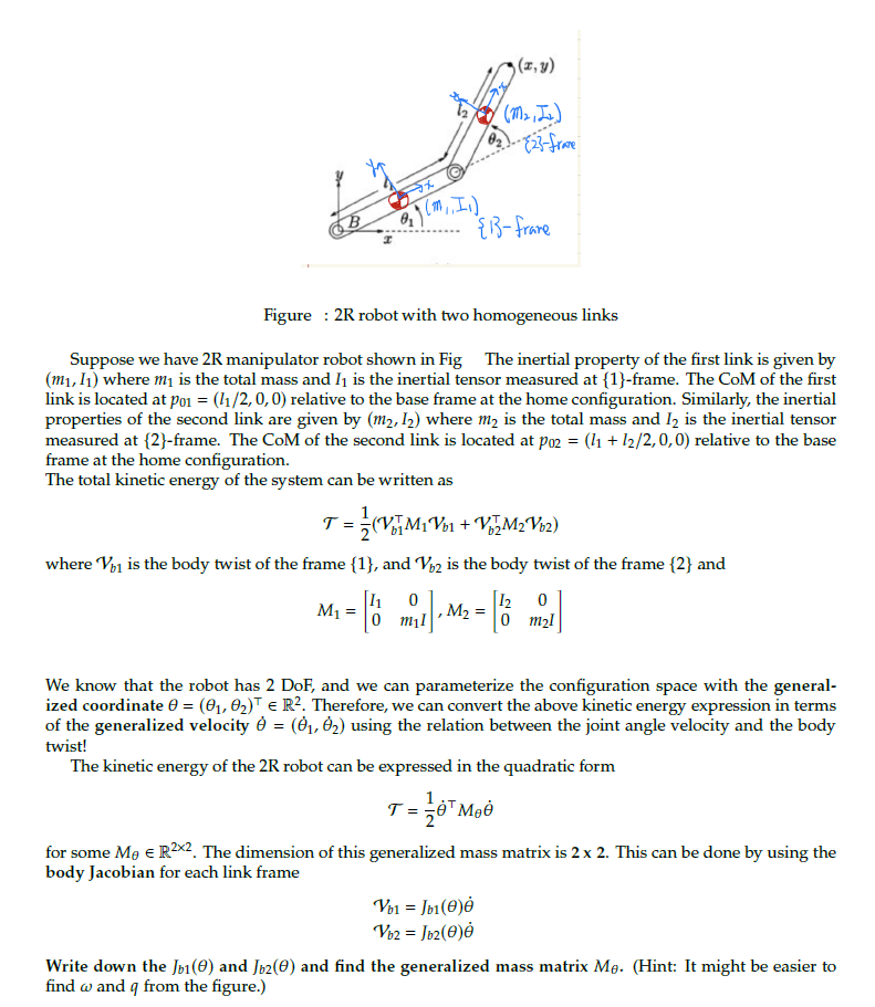 Solved Figure 2: 2R robot with two homogeneous linksSuppose | Chegg.com