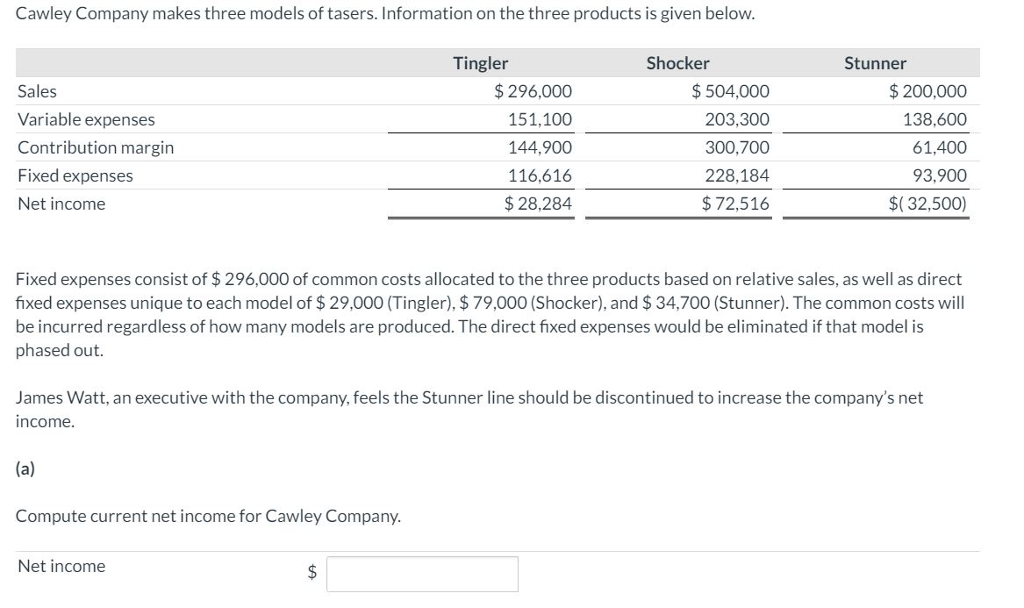 Solved Cawley Company makes three models of tasers. | Chegg.com