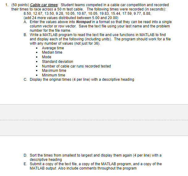 1. (50 points) Cable car times Student teams competed | Chegg.com