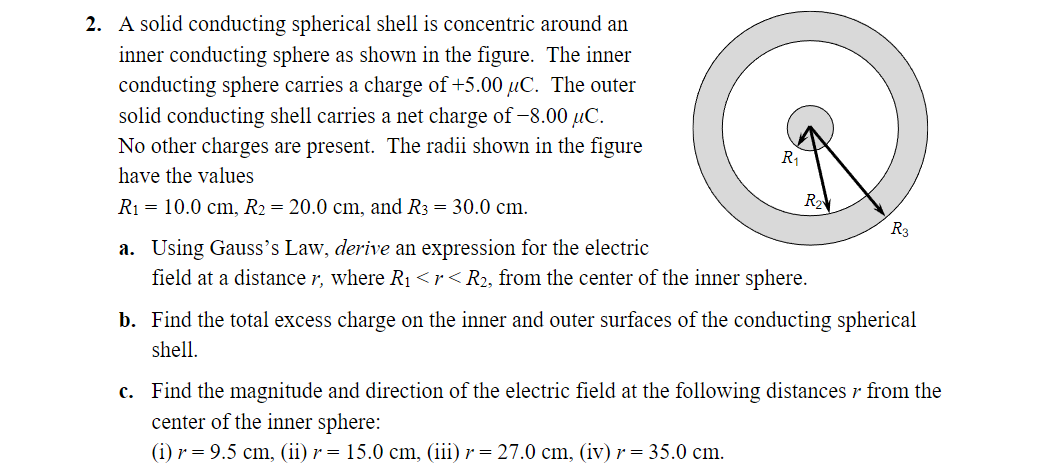 Solved A solid conducting spherical shell is concentric | Chegg.com