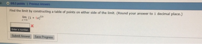 Solved 2 O 0/0.5 points Previous Answers Find the limit by | Chegg.com