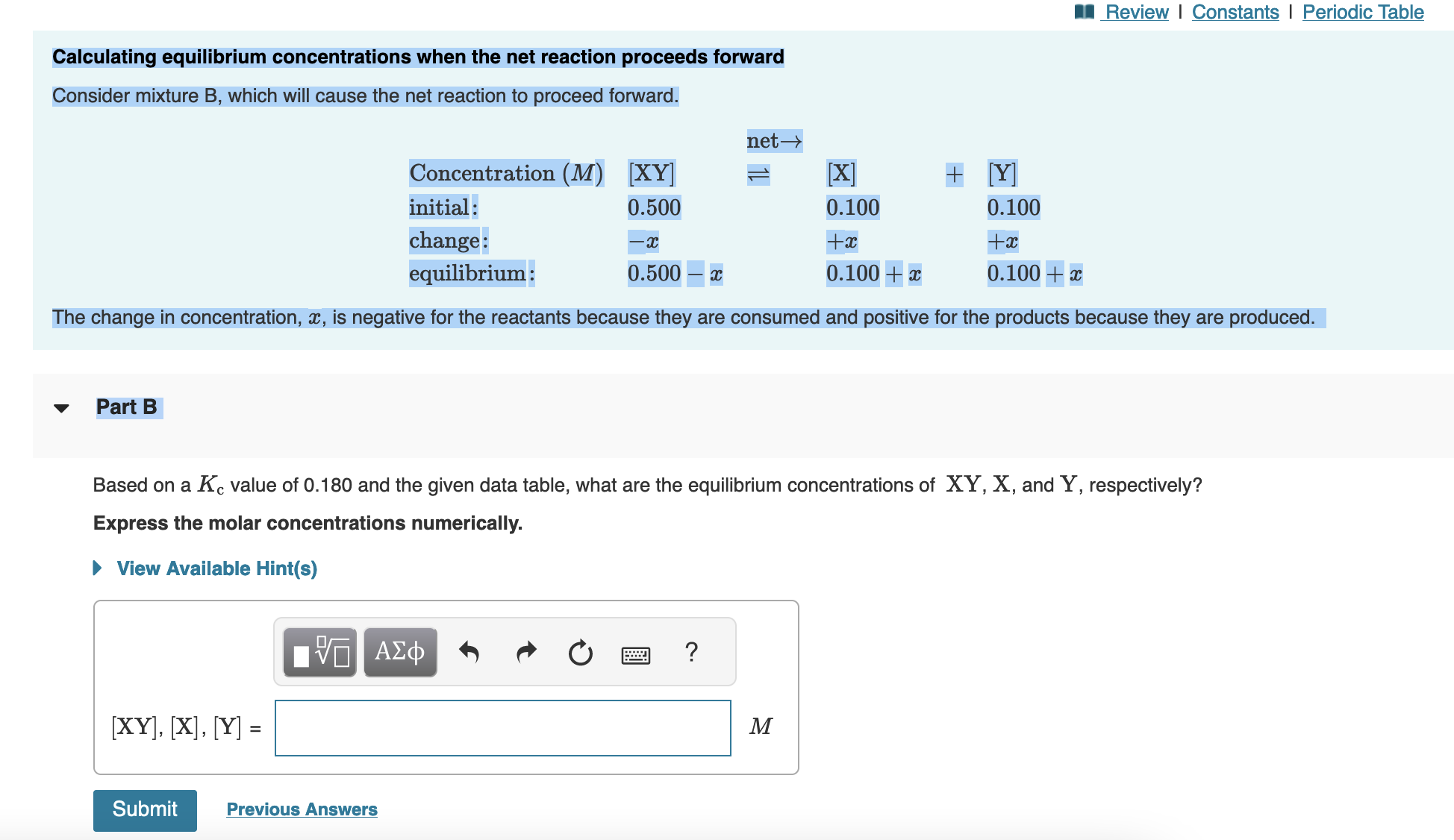 Solved To determine equilibrium concentrations from initial | Chegg.com