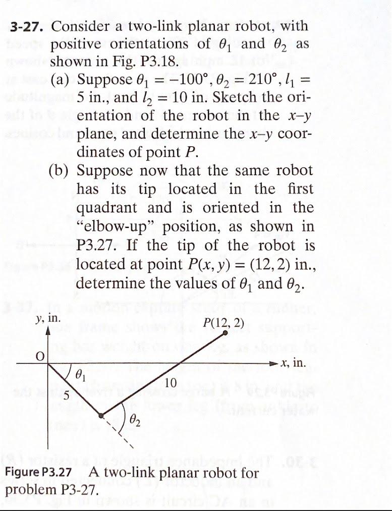 Solved 3-27. Consider a two-link planar robot, with positive | Chegg.com
