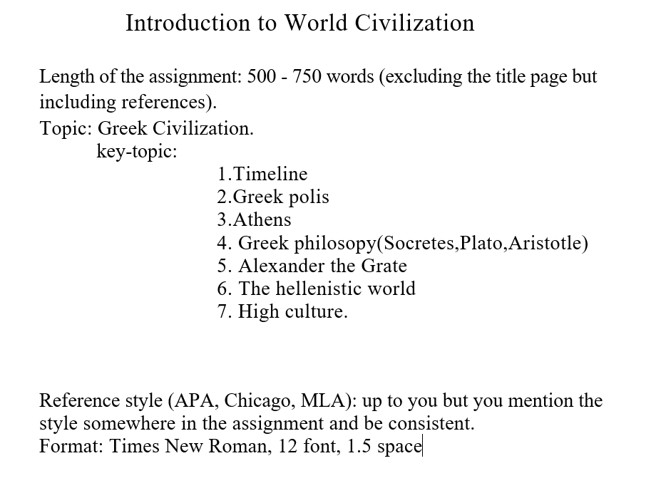 Solved Introduction to World Civilization Length of the | Chegg.com