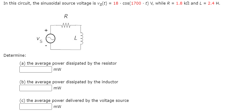 Solved In this circuit, the sinusoidal source voltage is | Chegg.com