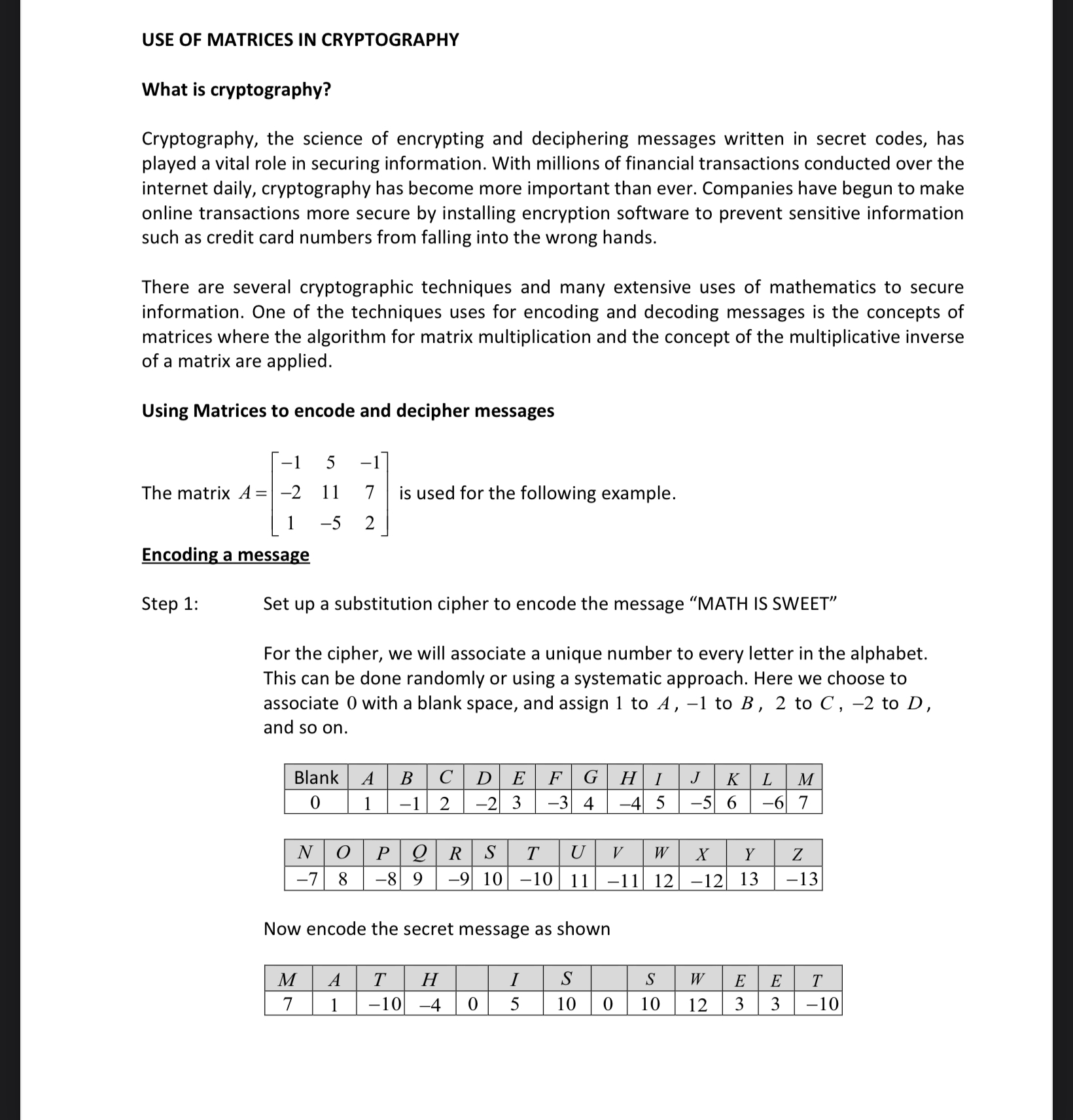USE OF MATRICES IN CRYPTOGRAPHY What is cryptography? | Chegg.com