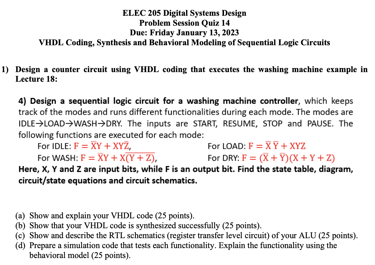 ELEC 205 Digital Systems Design Problem Session Quiz | Chegg.com