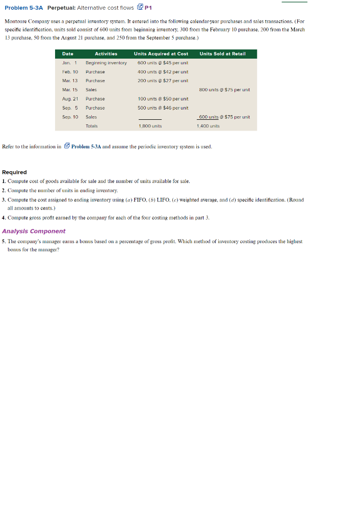 Solved Problem 5-3A Perpetual: Alternatlve cost flows P1 | Chegg.com
