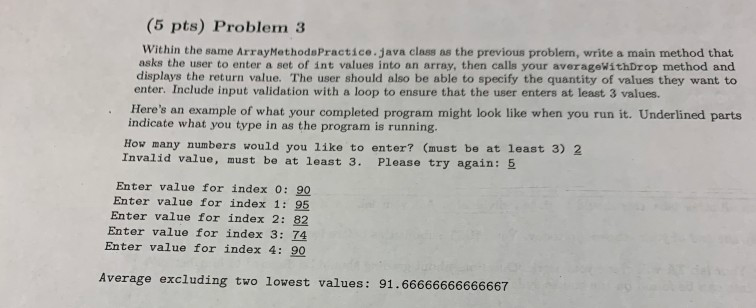 Solved (4 pts) Problem 1 Within ArrayMethods Practice.java, | Chegg.com