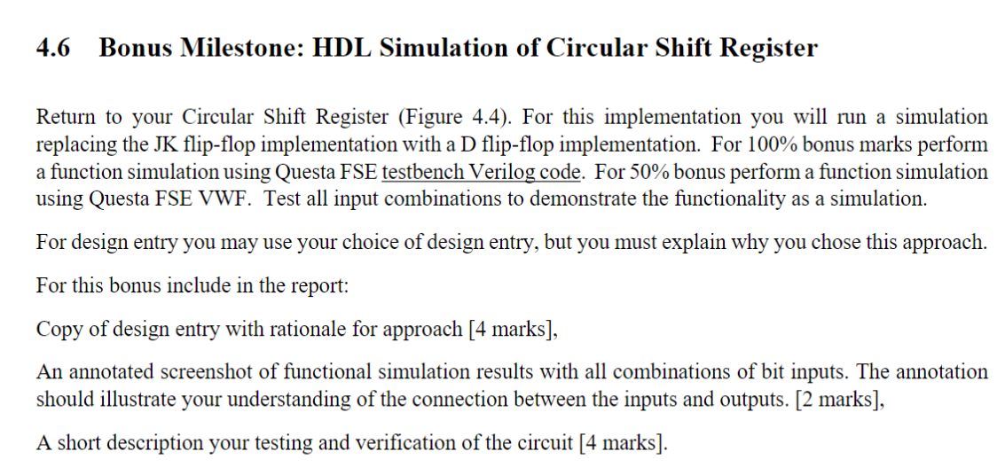 Solved 4.6 Bonus Milestone: HDL Simulation of Circular Shift | Chegg.com