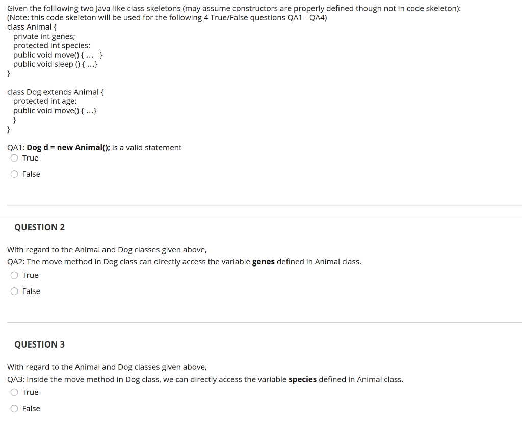 Solved Given the folllowing two Java-like class skeletons | Chegg.com