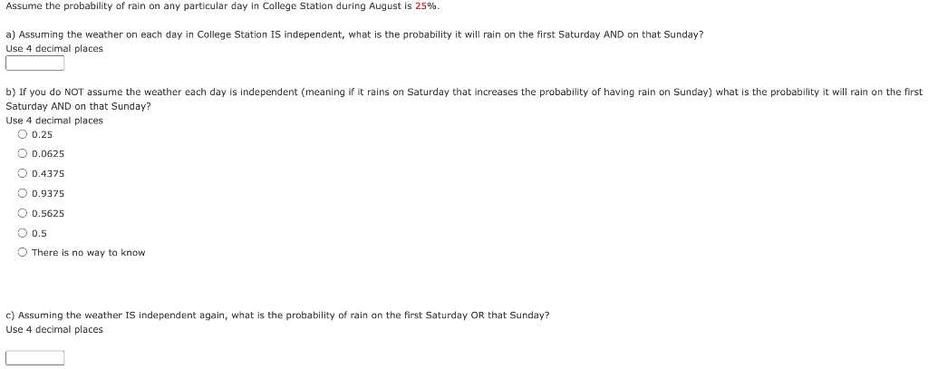 Solved Assume the probability of rain on any particular day | Chegg.com