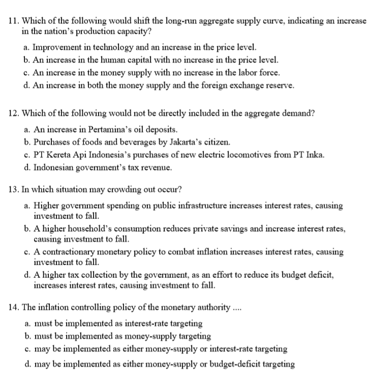 Solved 11. Which of the following would shift the long-run | Chegg.com